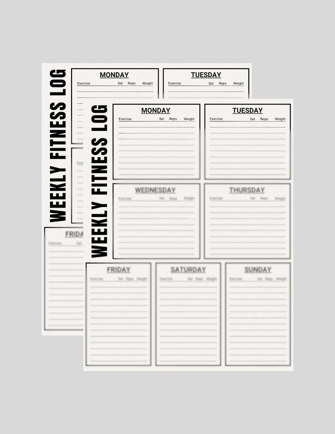 Weekly Fitness Log - Workout Log Planner - Exercise - Health ...