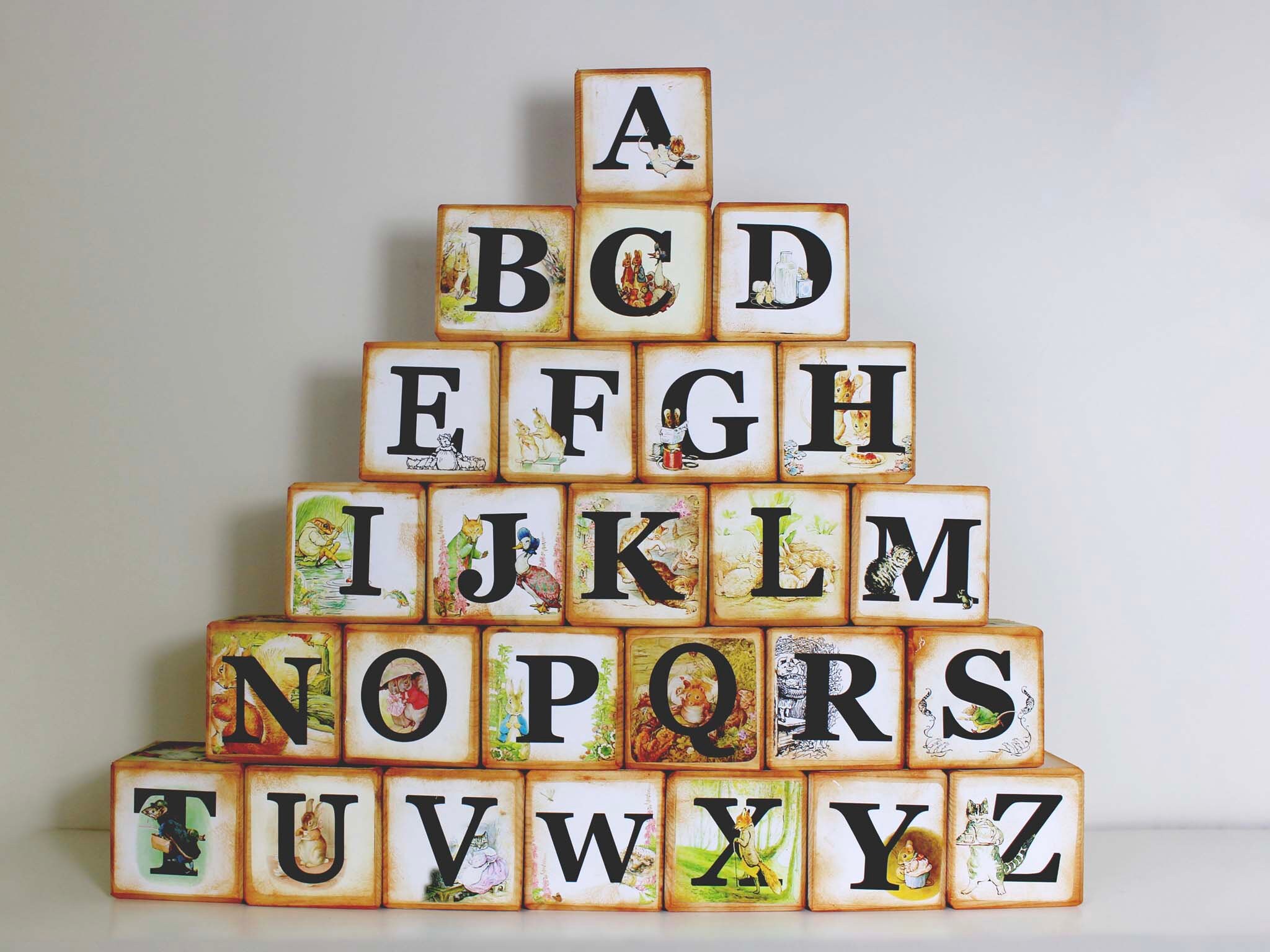 Set of 26 Alphabet Blocks, Peter Rabbit Beatrix Potter Wooden Alphabet ...