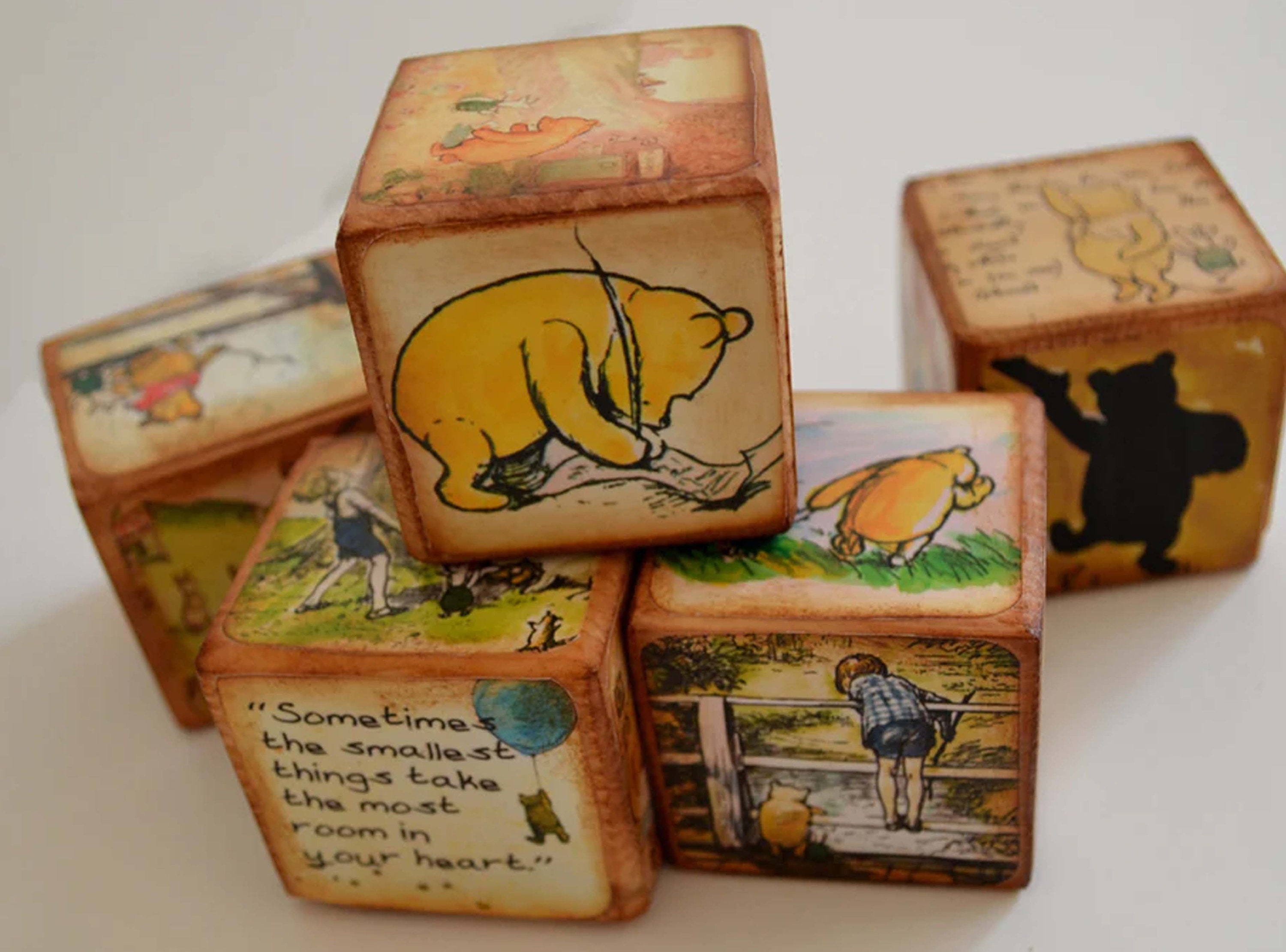 Classic Winnie the Pooh Wooden Blocks, Personalised Baby Shower Block ...