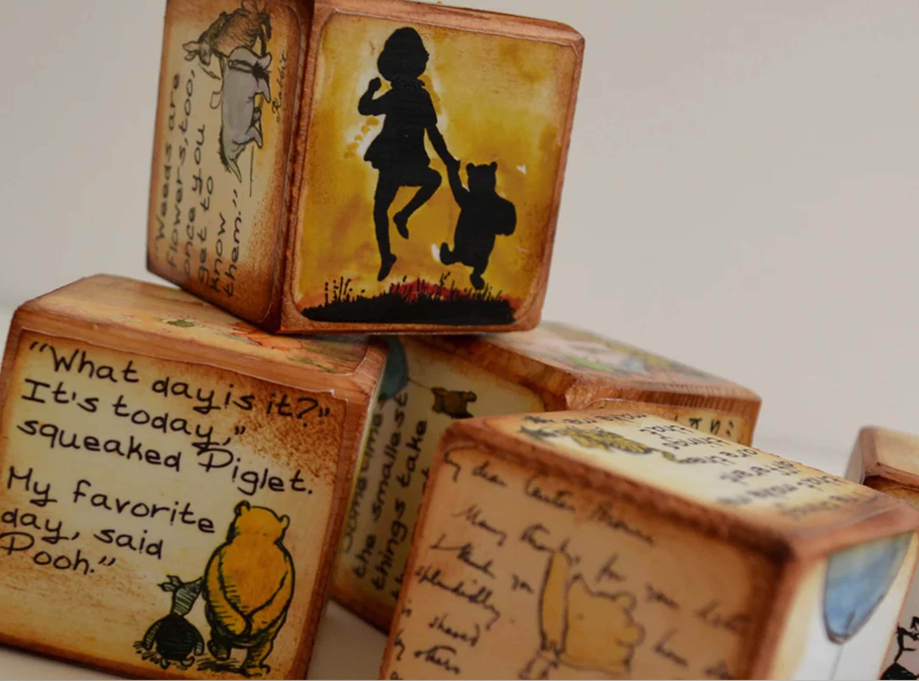 Classic Winnie the Pooh Wooden Blocks, Personalised Baby Shower Block ...