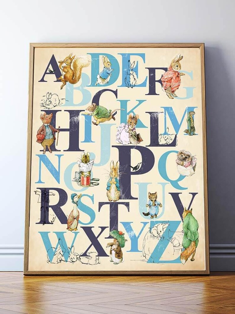 Peter Rabbit Alphabet Print, Beatrix Potter Nursery Wall Art - Etsy
