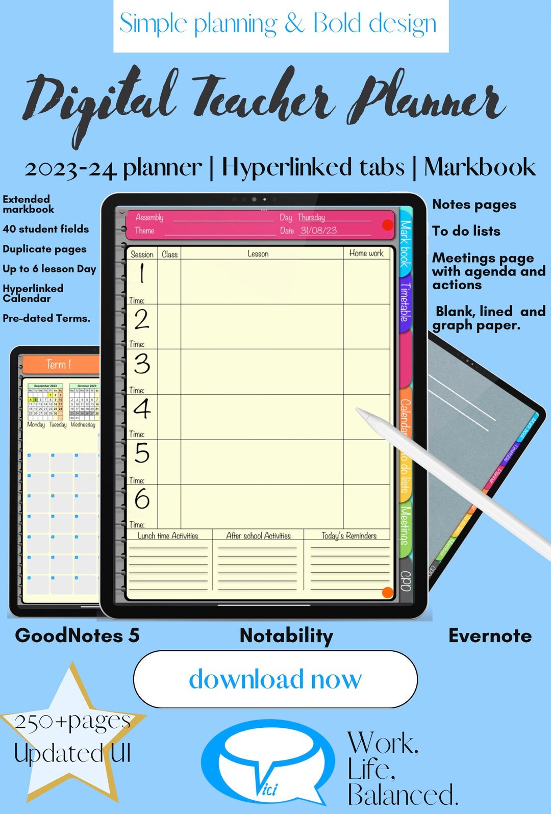 2023-24 Digital Teacher Planner Portrait for Goodnotes Notability or ...