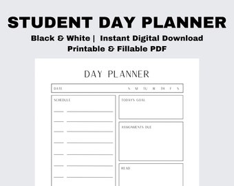 Student Day Planner Page - Daily Plan - Color - Instant Digital ...