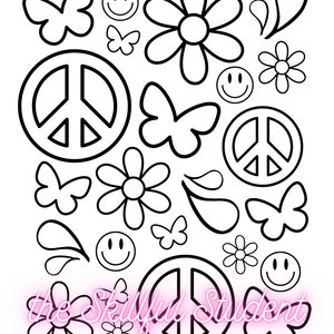 Cute Coloring Page Bundle - Hearts Coloring - Flowers Coloring - 3 ...