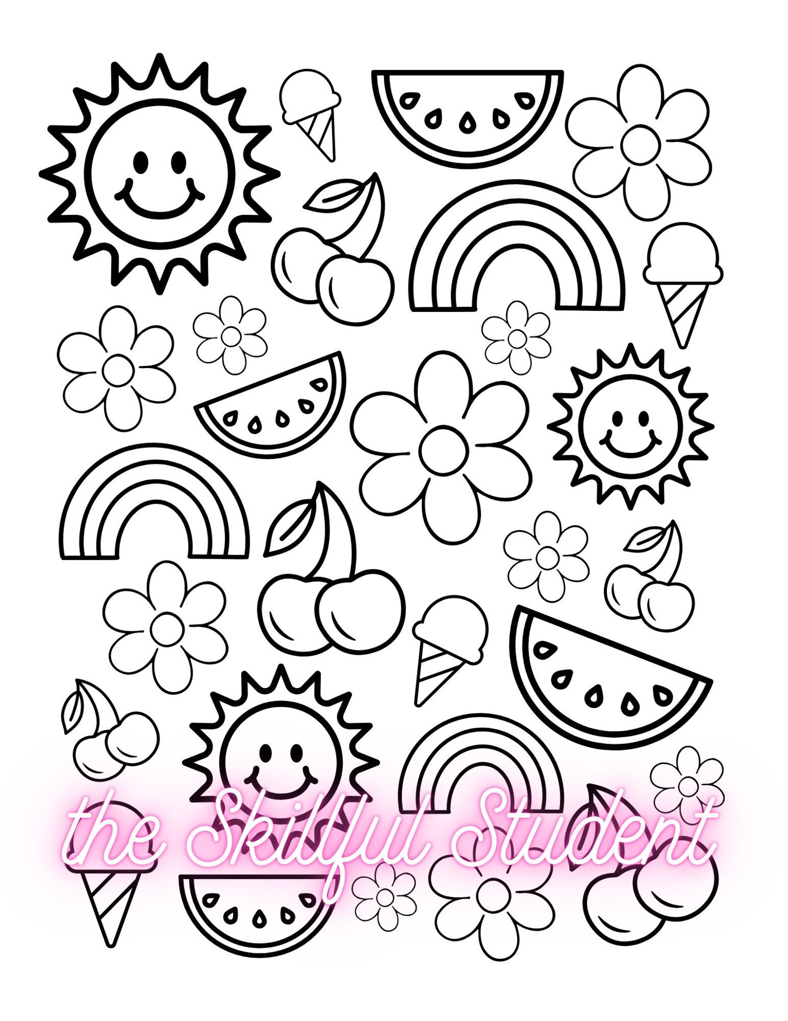 Summer Coloring Page - Sun Coloring Page - Rainbows and Flowers ...