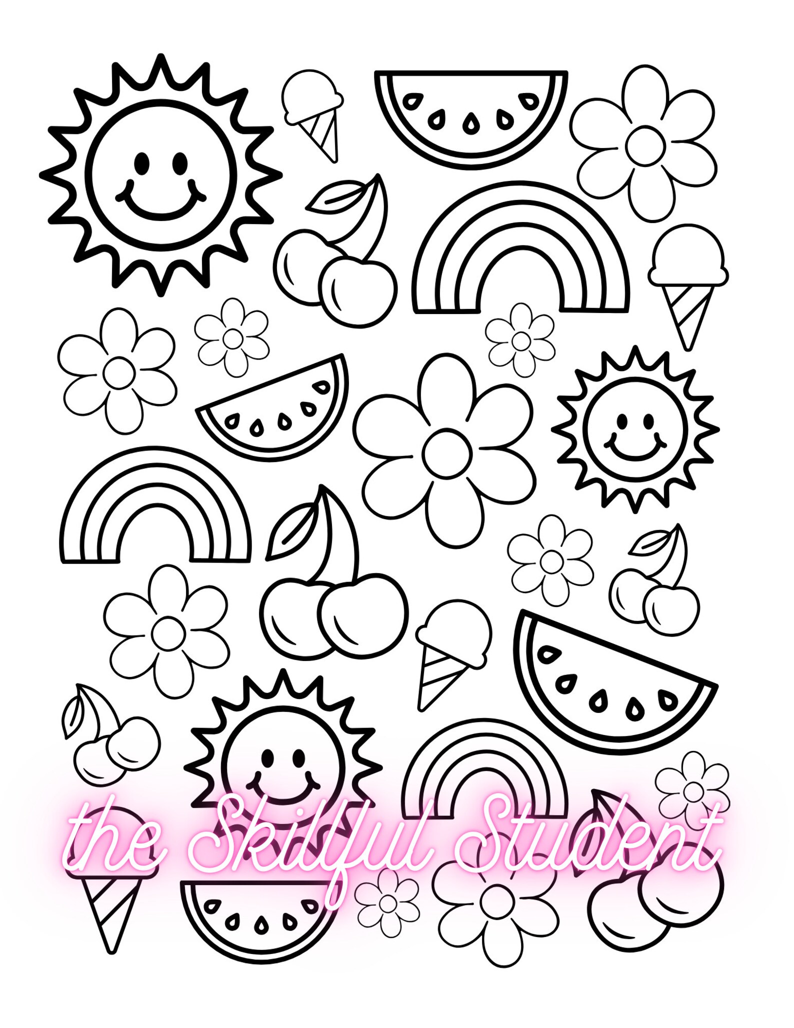 Fun Coloring Page Bundle - Summer Coloring - Space Coloring - Rainbows ...