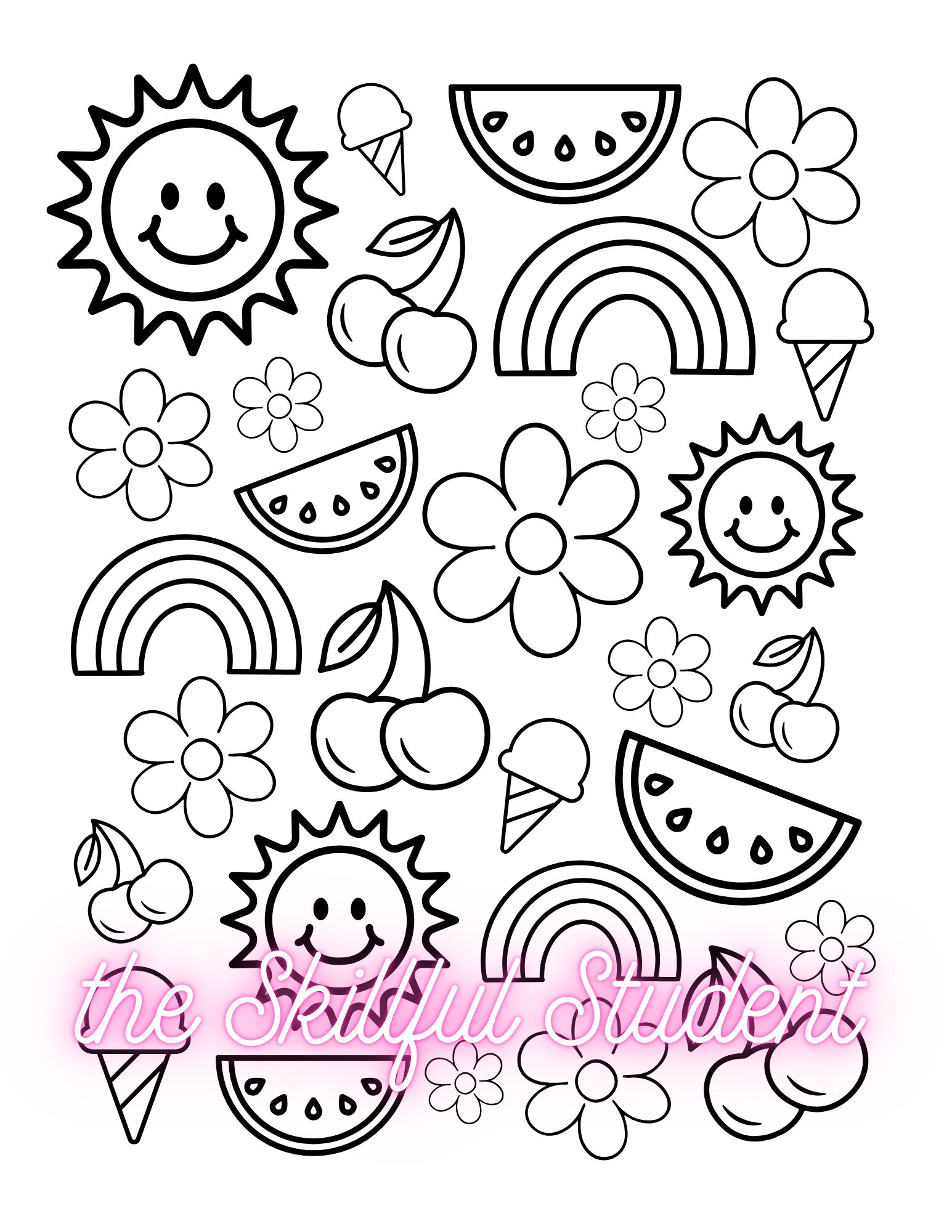 Fun Coloring Page Bundle Summer Coloring Space Coloring Rainbows ...