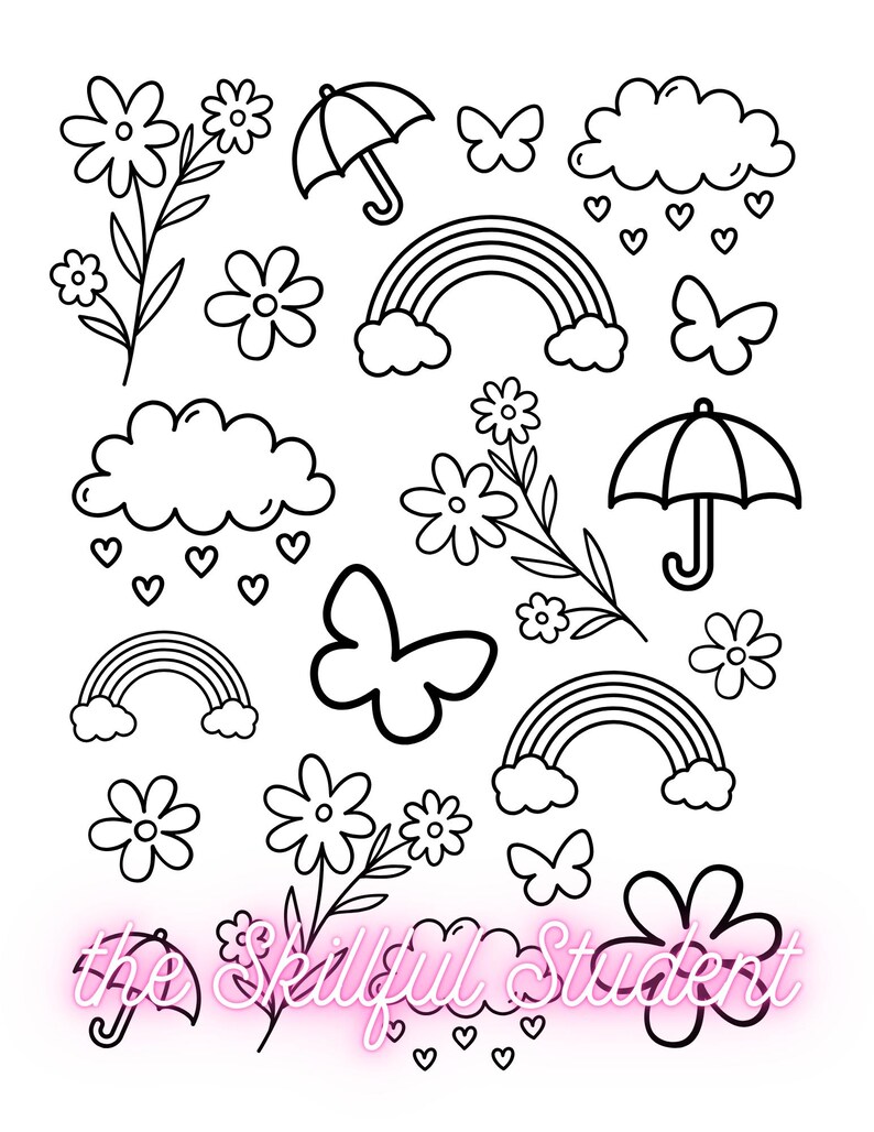 Spring Coloring Page - Rain Clouds Coloring Page - Rainbows and Flowers ...