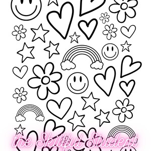 Cute Coloring Page Bundle - Hearts Coloring - Flowers Coloring - 3 ...