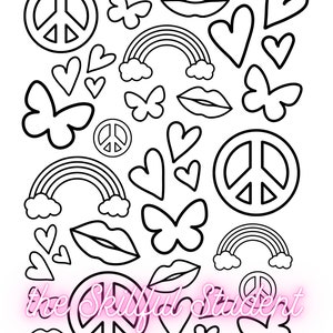 Cute Coloring Page Bundle - Hearts Coloring - Flowers Coloring - 3 ...