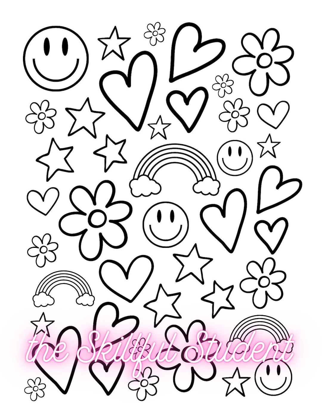 Cute Coloring Page - Smiley Face Coloring Page - Hearts Coloring Page ...