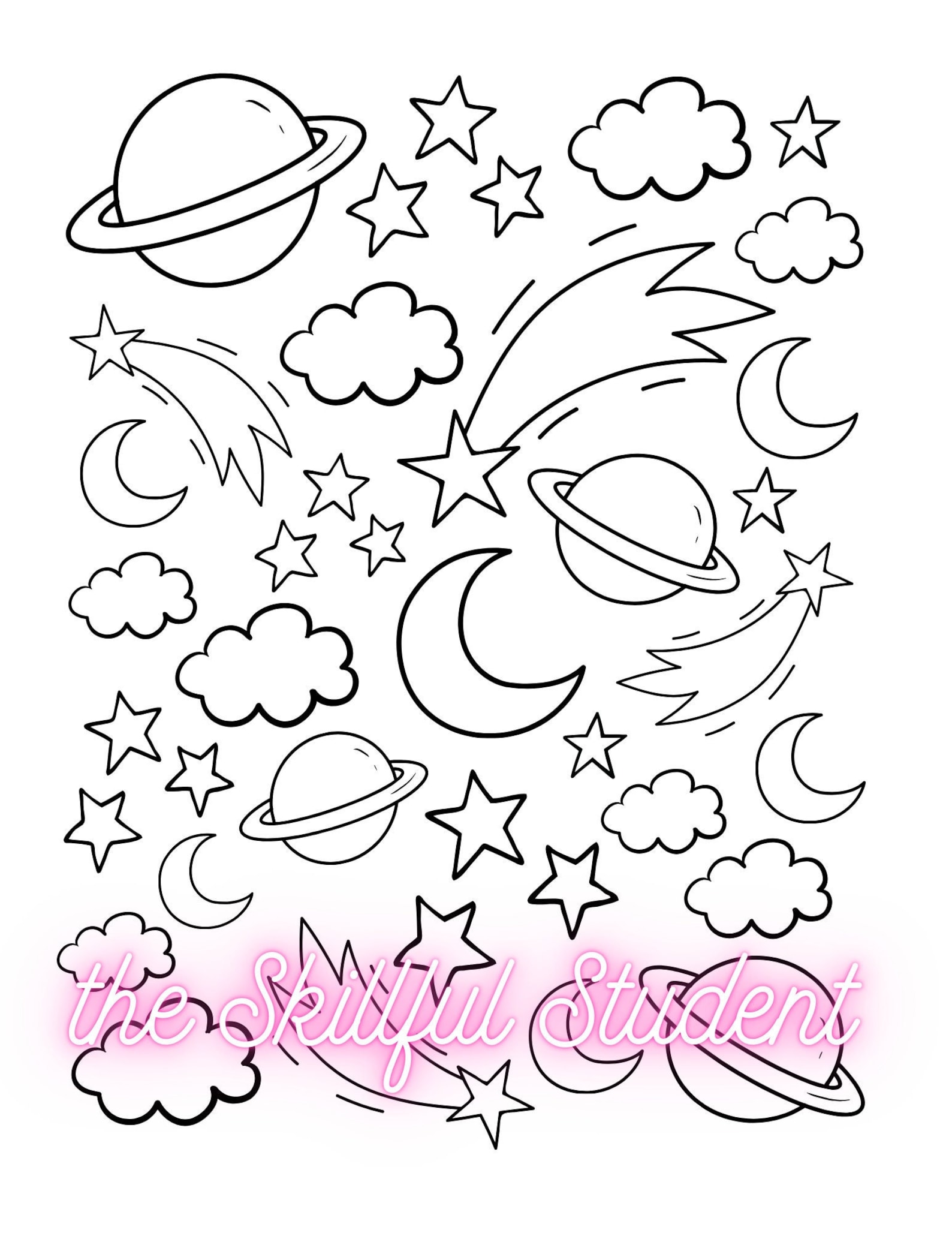 Space Coloring Page - Planets Coloring Page - Moons and Stars Coloring ...