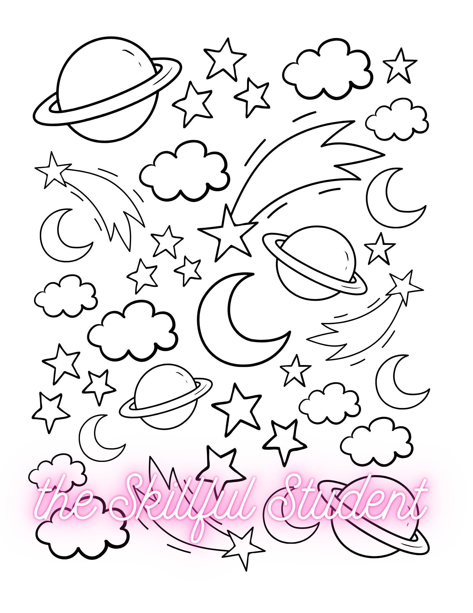 Space Coloring Page - Planets Coloring Page - Moons and Stars Coloring ...