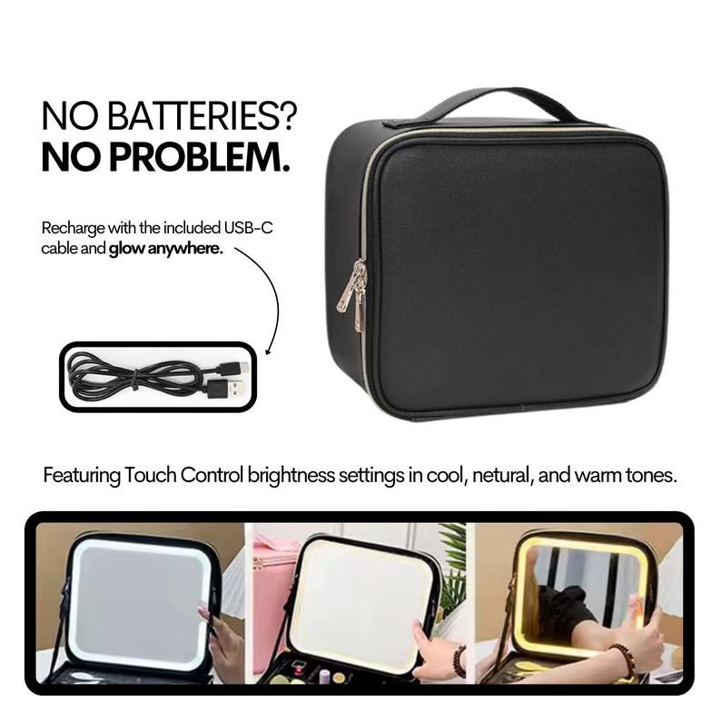 Lighted Makeup Case: Portable Travel Cosmetic Organizer With LED Mirror ...