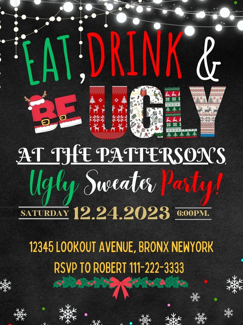 Editable Ugly Sweater Party Invitation Rustic Christmas Ugly Sweater ...