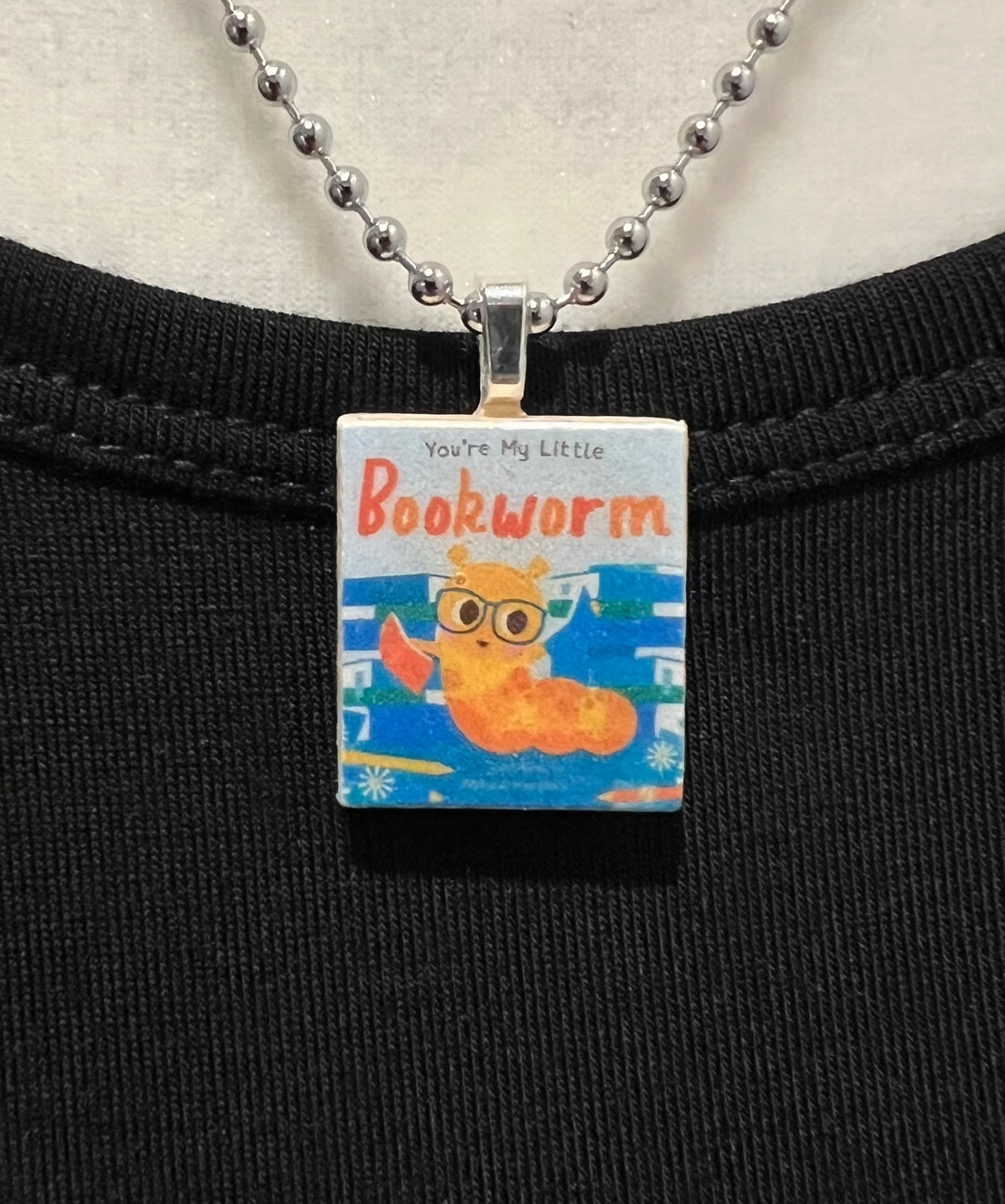 Bookish Scrabble Tile Necklace, Book Pendant Charm Inspired by Bookworm - Etsy