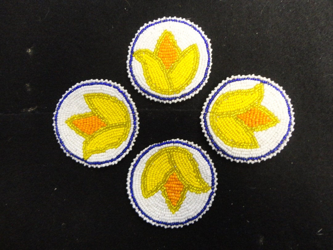 NEW! Set of 4 - 3" Floral Design Beaded Rosettes -native American ...