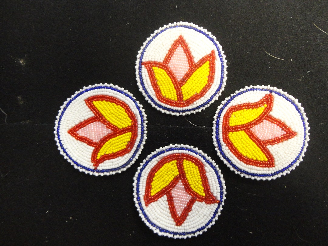 NEW Set of 4 3 Floral Design Beaded Rosettes-native American Indian ...