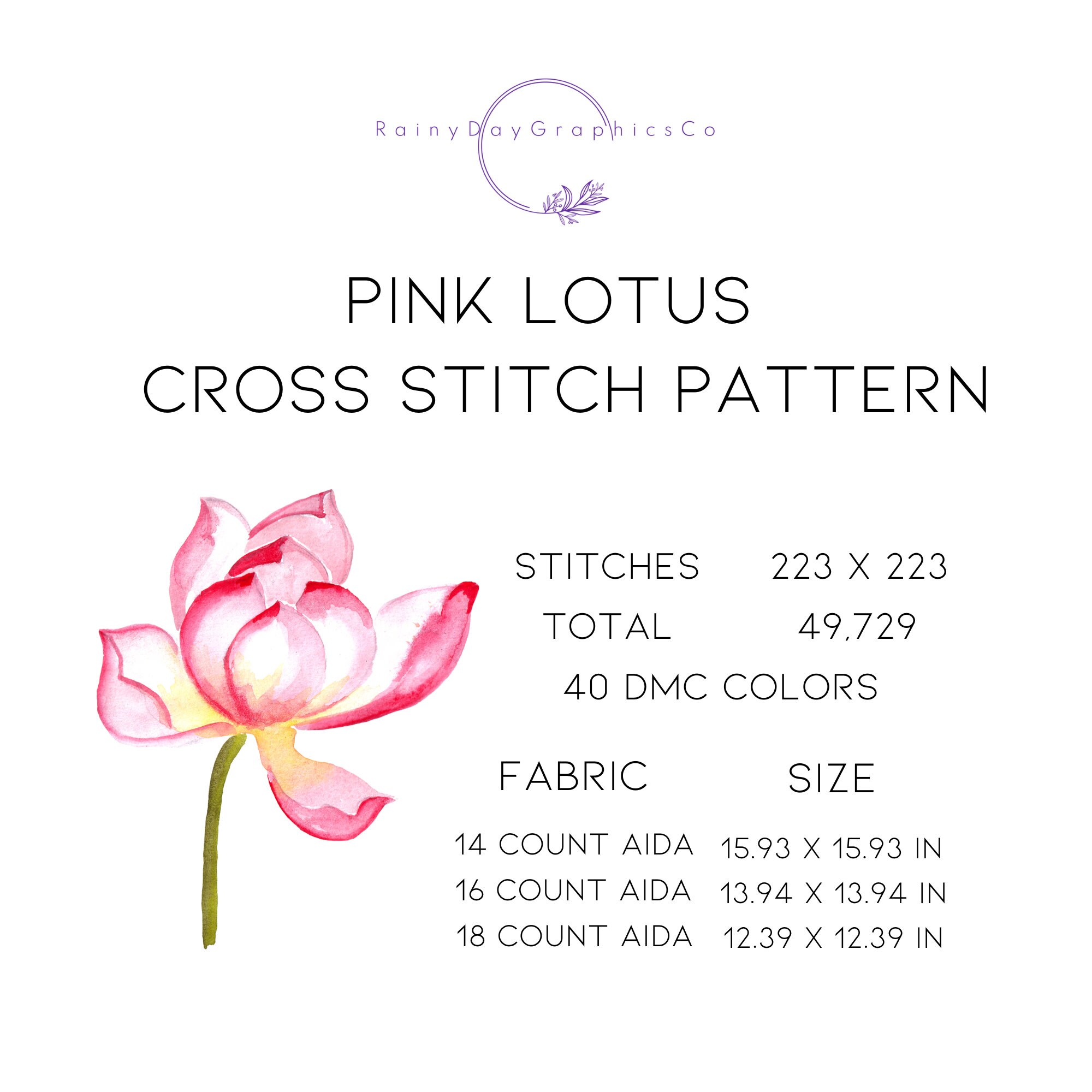 Pink Lotus Cross Stitch Pattern, PDF Download - Etsy