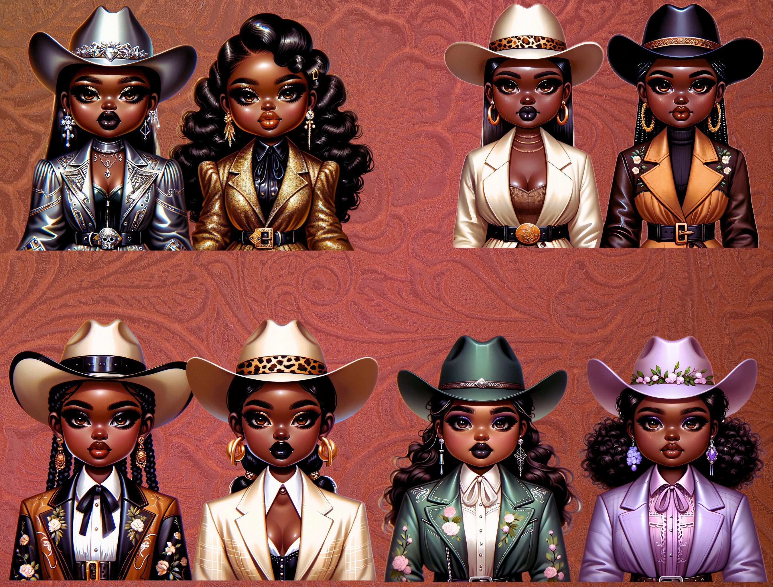 Western Chibi Clipart Bundle | Afro Cowgirl Digital Stickers | Texas ...