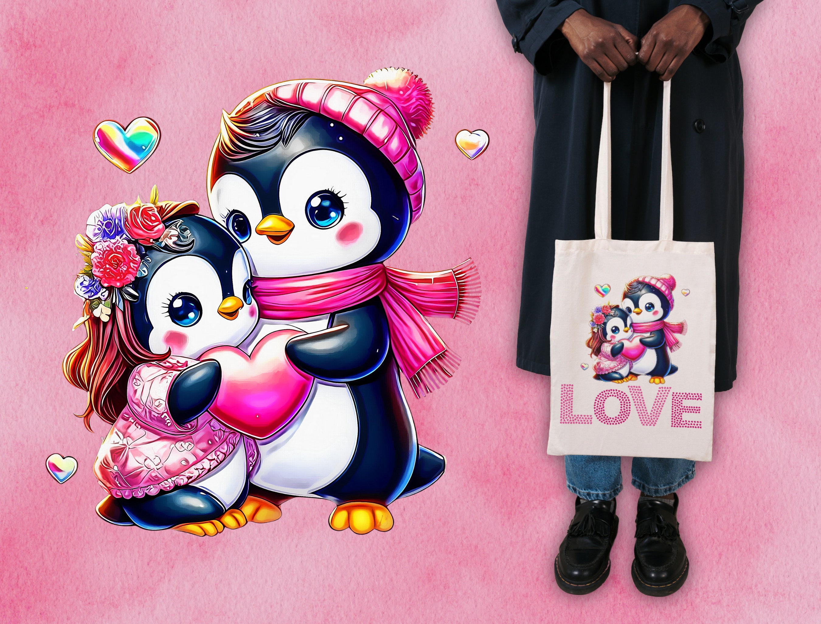 Watercolor Valentine's Penguins Clipart , 44 PNG Designs, Commercial ...