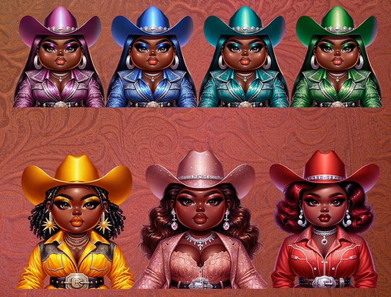 Western Chibi Clipart Bundle | Afro Cowgirl Digital Stickers | Texas ...