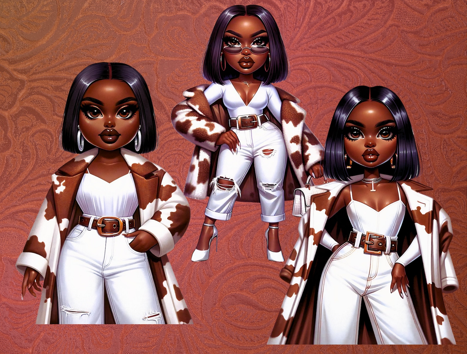 Western Chibi Clipart Bundle Afro Cowgirl Digital Stickers Texas Hold ...