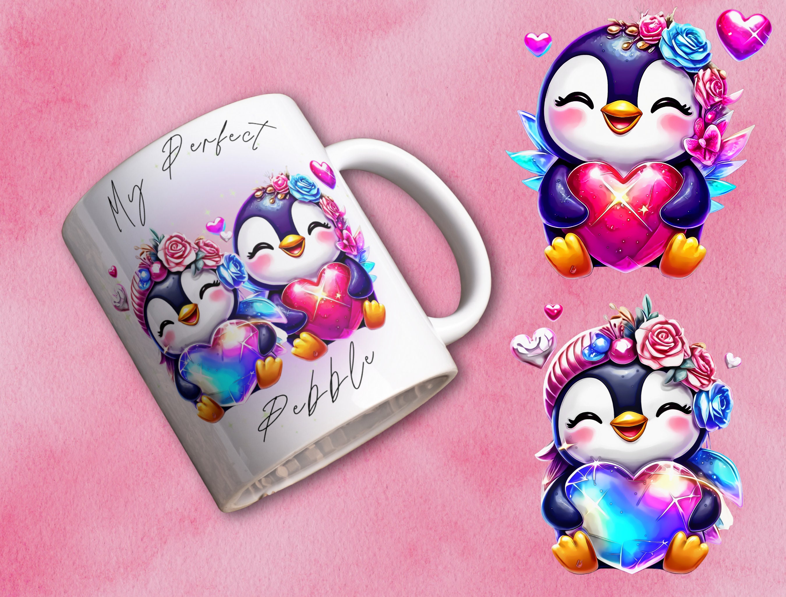 Watercolor Valentine's Penguins Clipart , 44 PNG Designs, Commercial ...