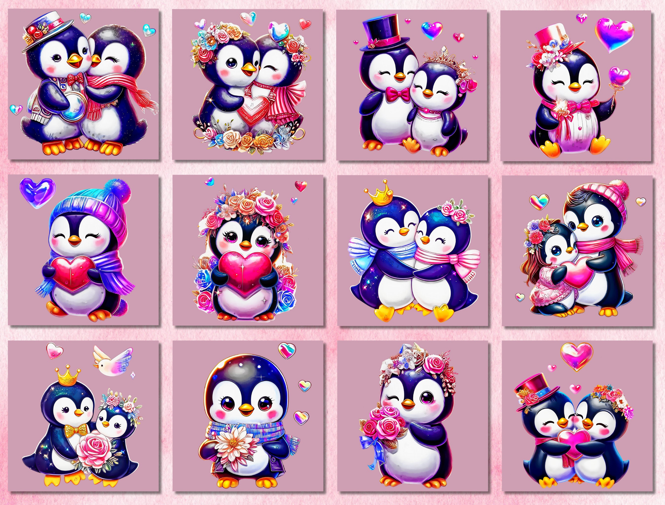 Watercolor Valentine's Penguins Clipart , 44 PNG Designs, Commercial ...