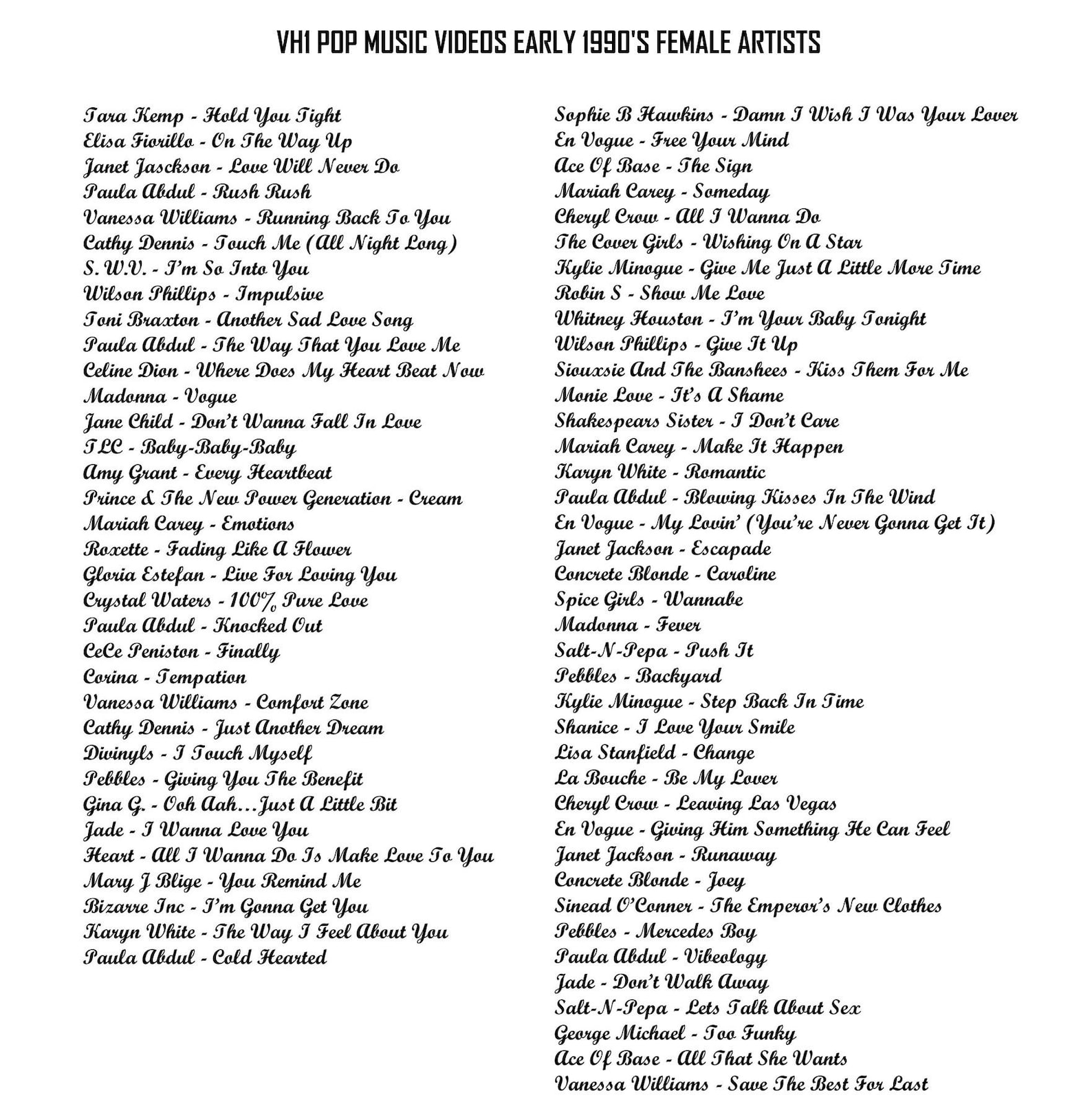 VH1 Early 90's Pop Music Videos Female Artists Tribute - Etsy