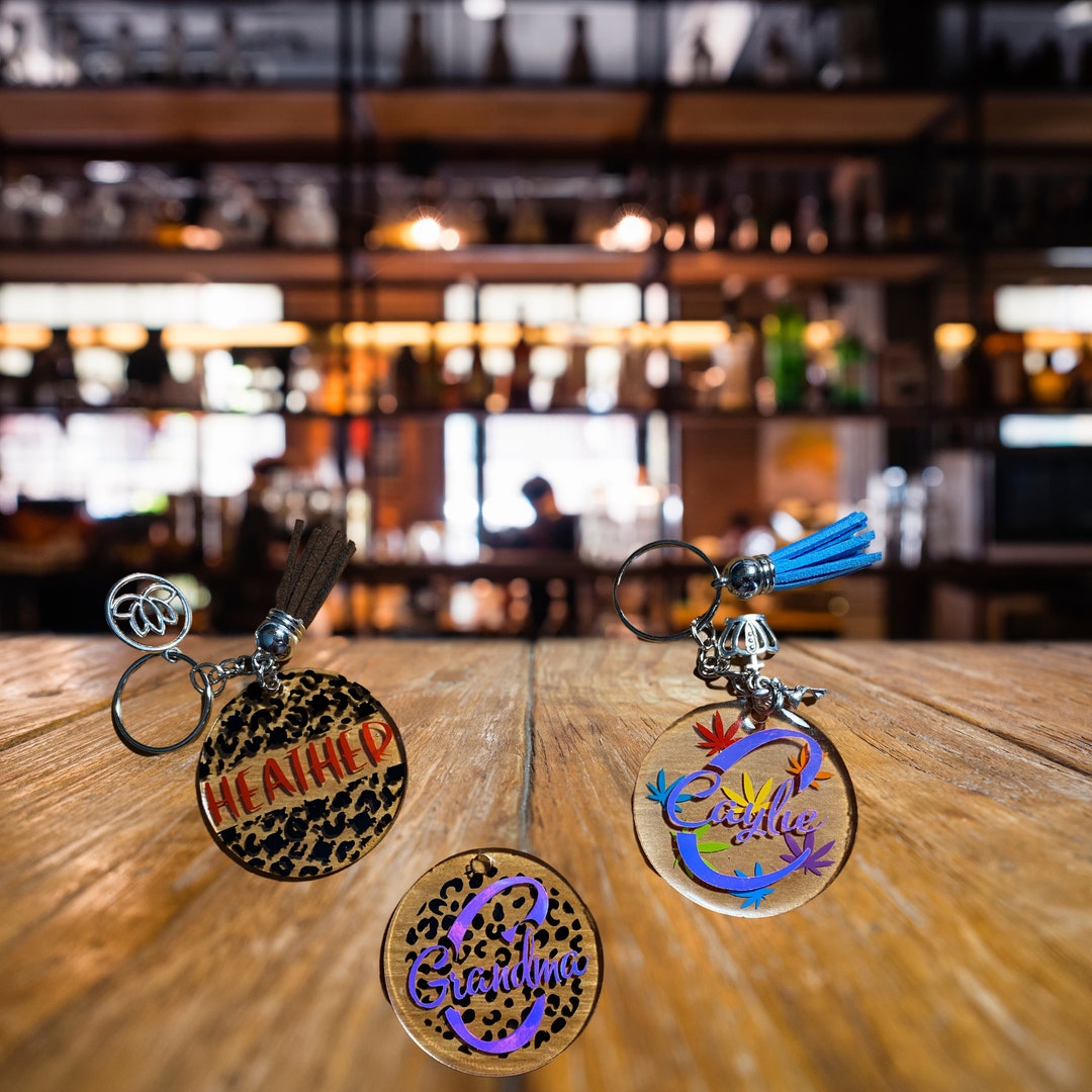 Personalized Acrylic Keychain With Charm and Tassel, Personalized ...