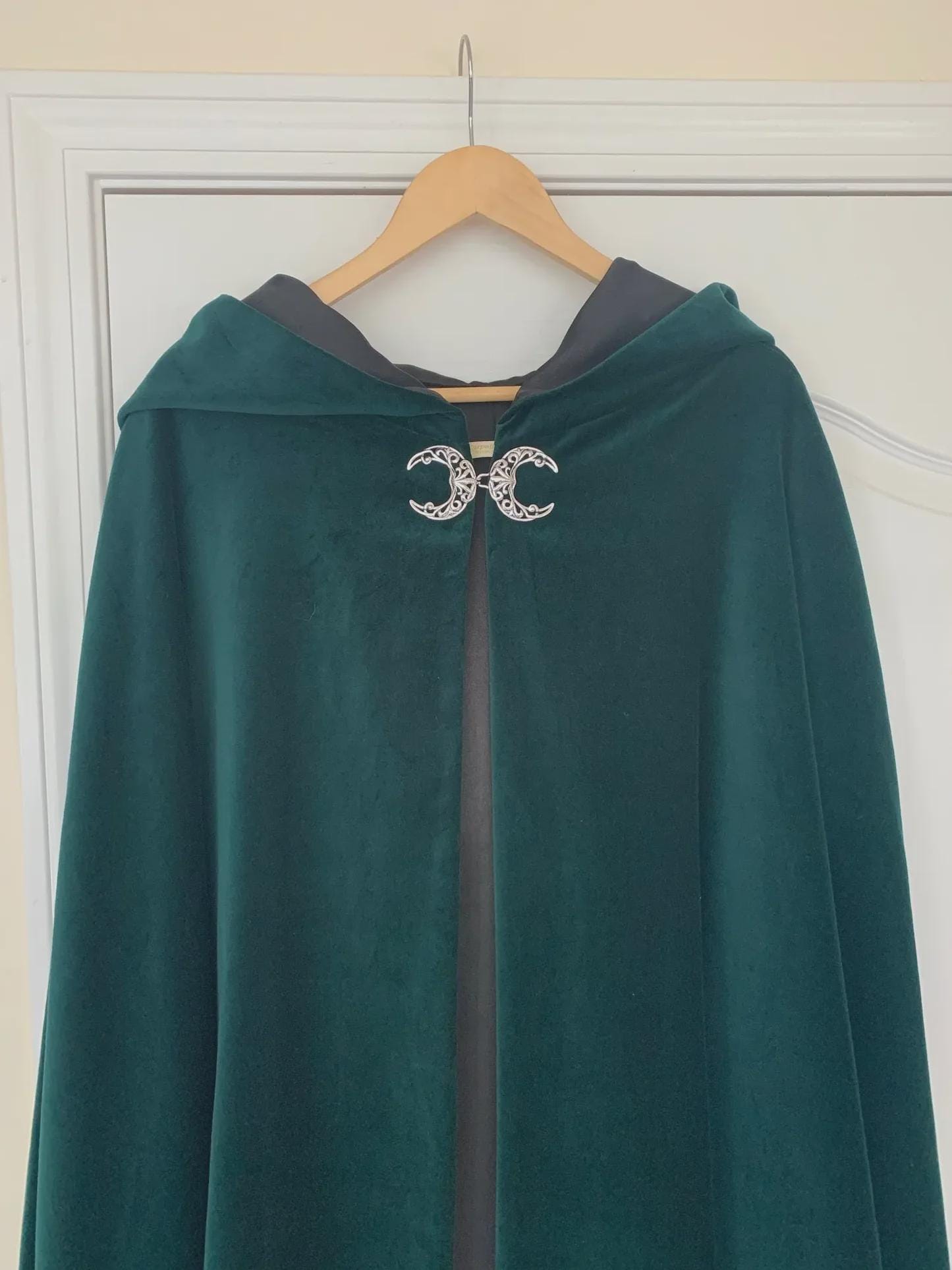 Green Velvet Long Cloak With Hood and Satin Lined, Clasp Closure, Made ...