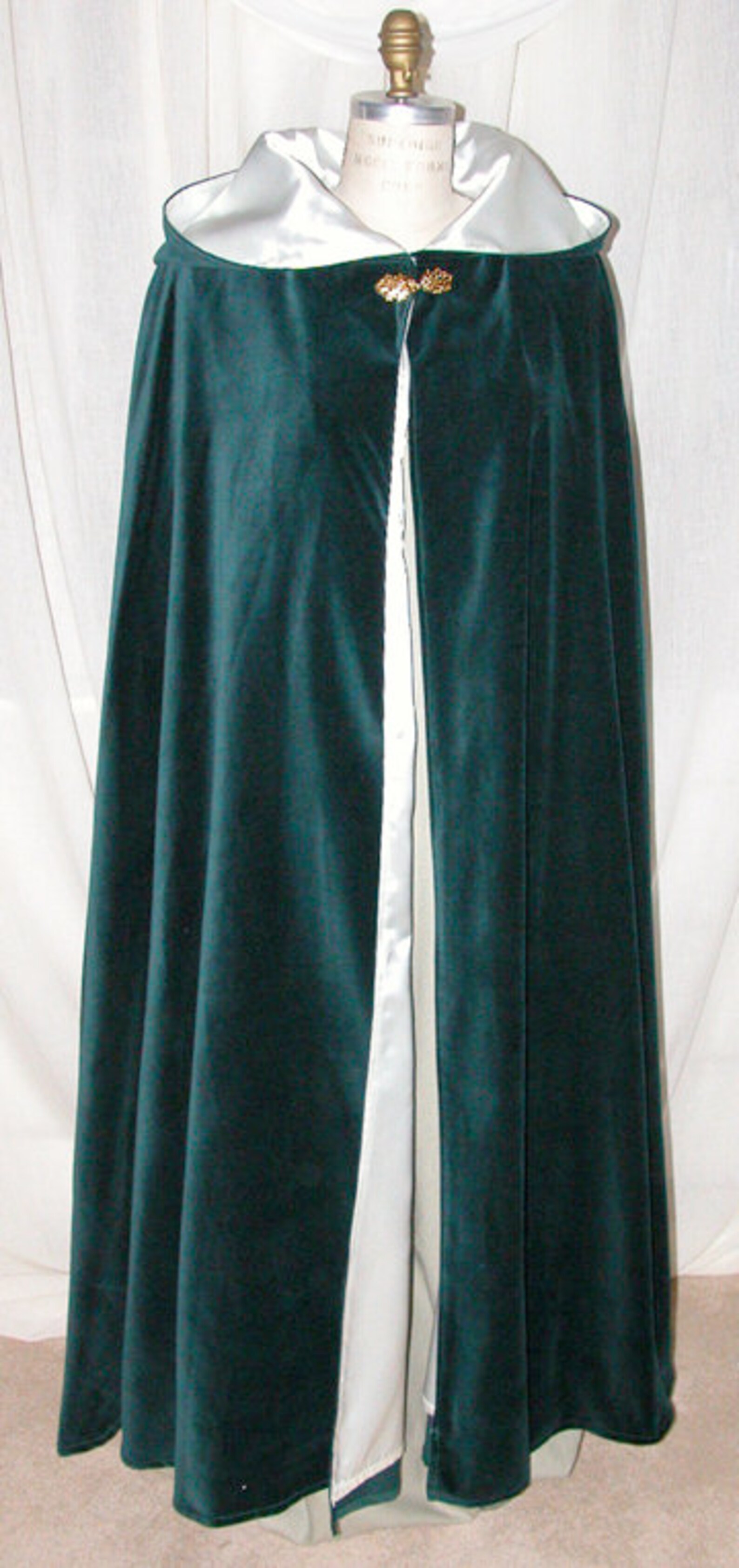 Green Velvet Long Cloak With Hood and Satin Lined, Clasp Closure, Made ...