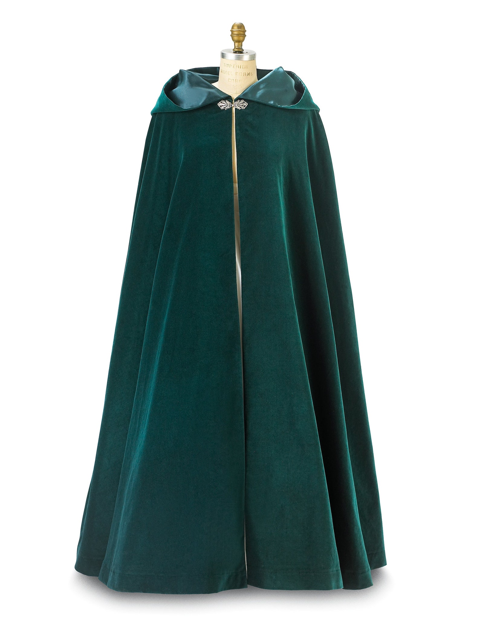 Green Velvet Long Cloak With Hood and Satin Lined, Clasp Closure, Made ...