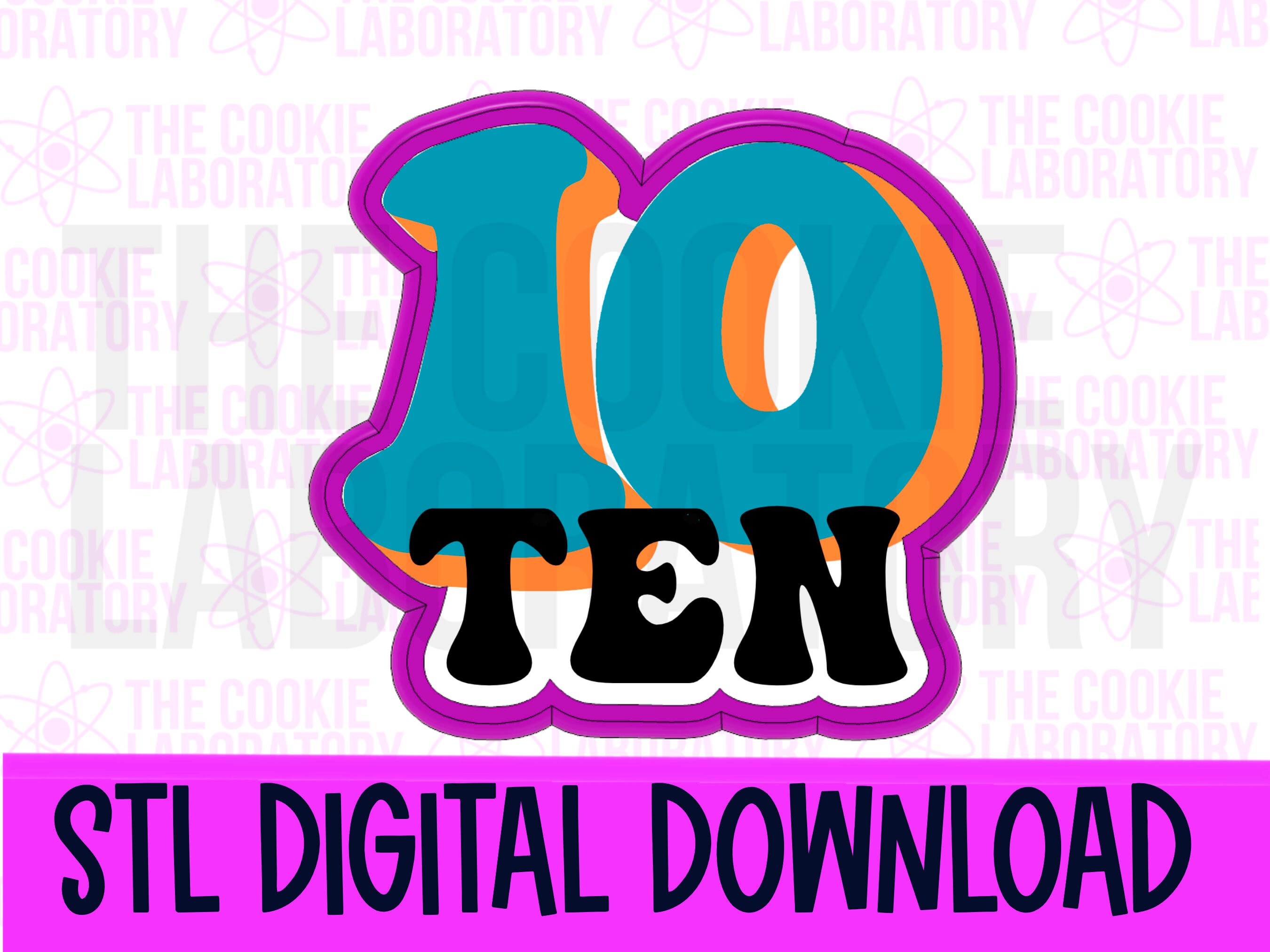 Groovy Birthday Number Ten 10 With Text Cookie Cutter STL File Digital ...
