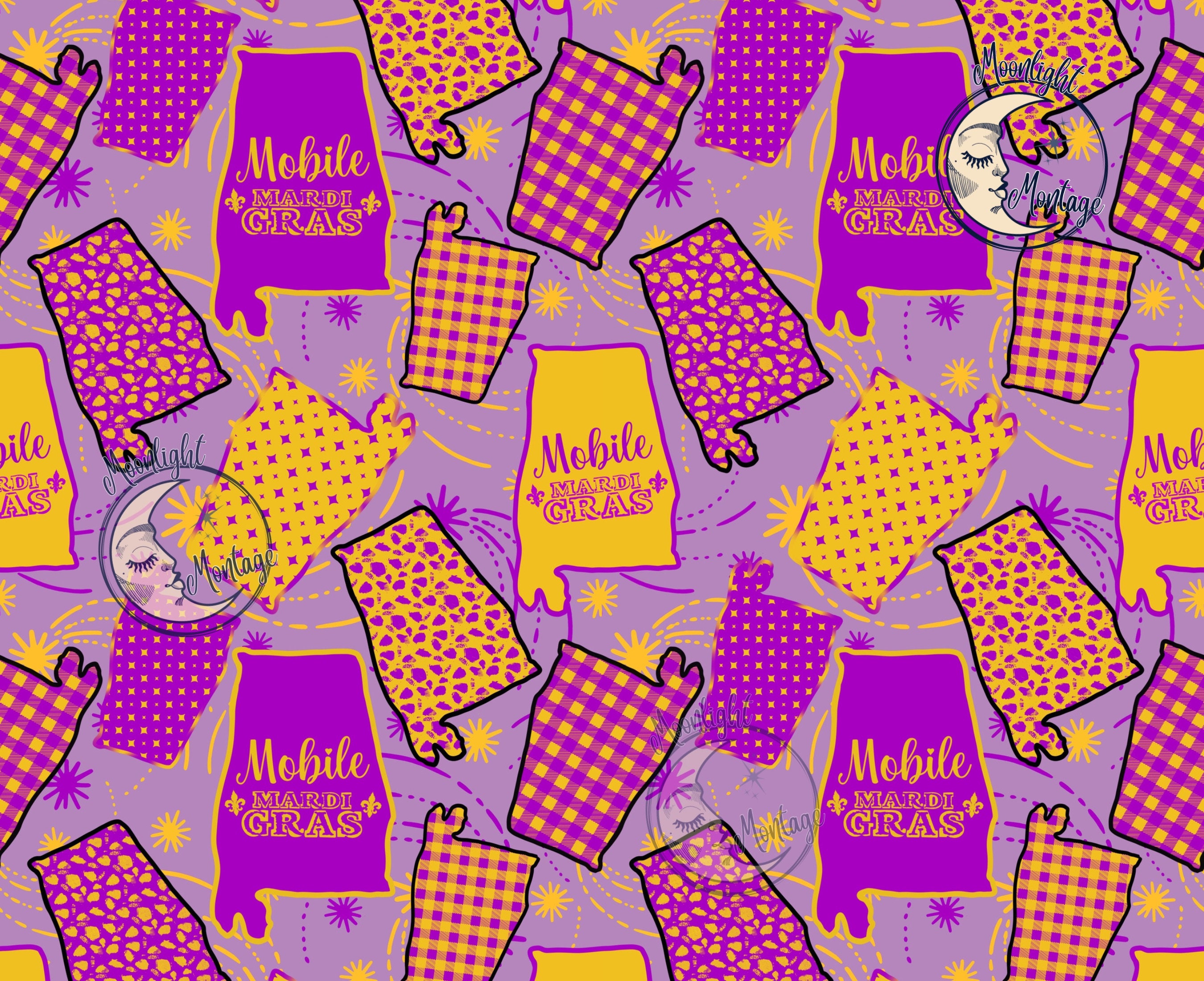 State of Alabama Mardi Gras Seamless Pattern, Mobile AL Mardi Gras ...