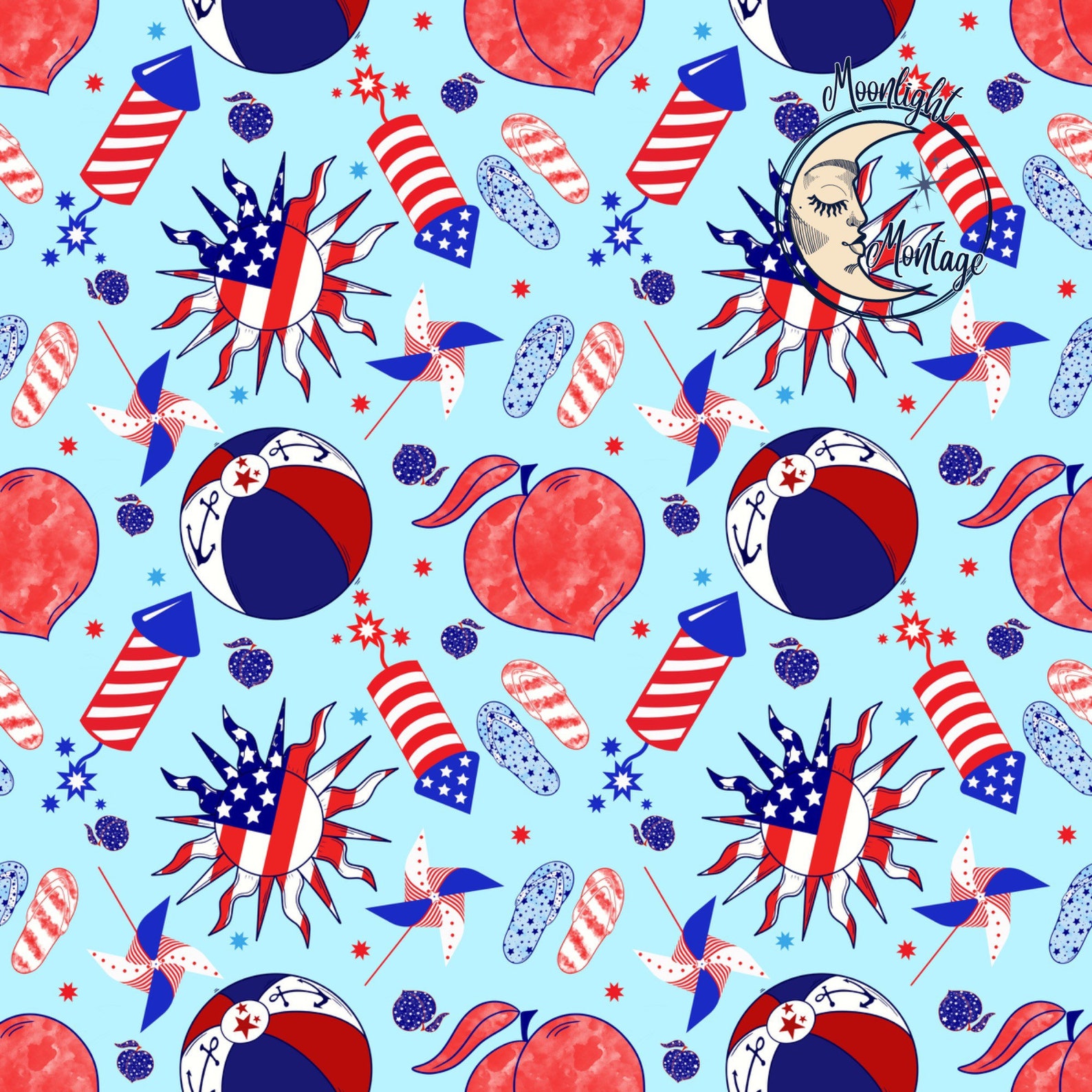 American Flag Sun Seamless Pattern Design, Patriotic Celebration ...