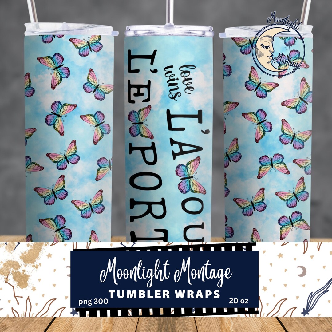 Pastel Rainbow Pride Butterflies 20oz Tumbler Wrap, French Love Wins ...