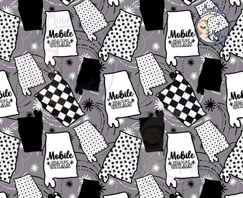 State of Alabama Mardi Gras Seamless Pattern, Mobile AL Mardi Gras ...