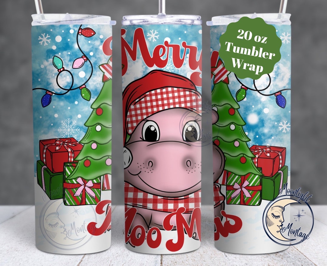 Cute Pygmy Hippopotamus 20oz Skinny Tumbler Wrap, Merry Moomas Pink ...