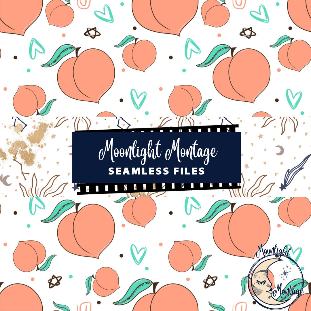 Boho Peach Seamless Pattern Design, Peaches and Mint Hearts Digital ...