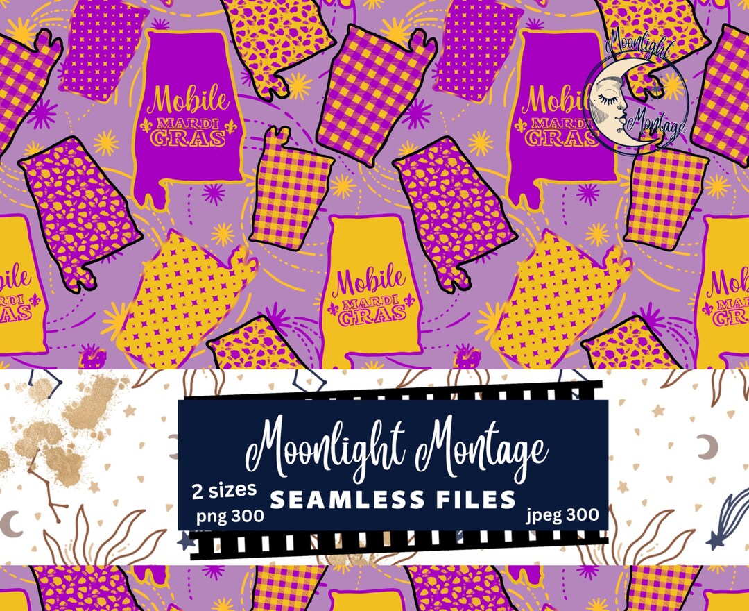 State of Alabama Mardi Gras Seamless Pattern, Mobile AL Mardi Gras ...