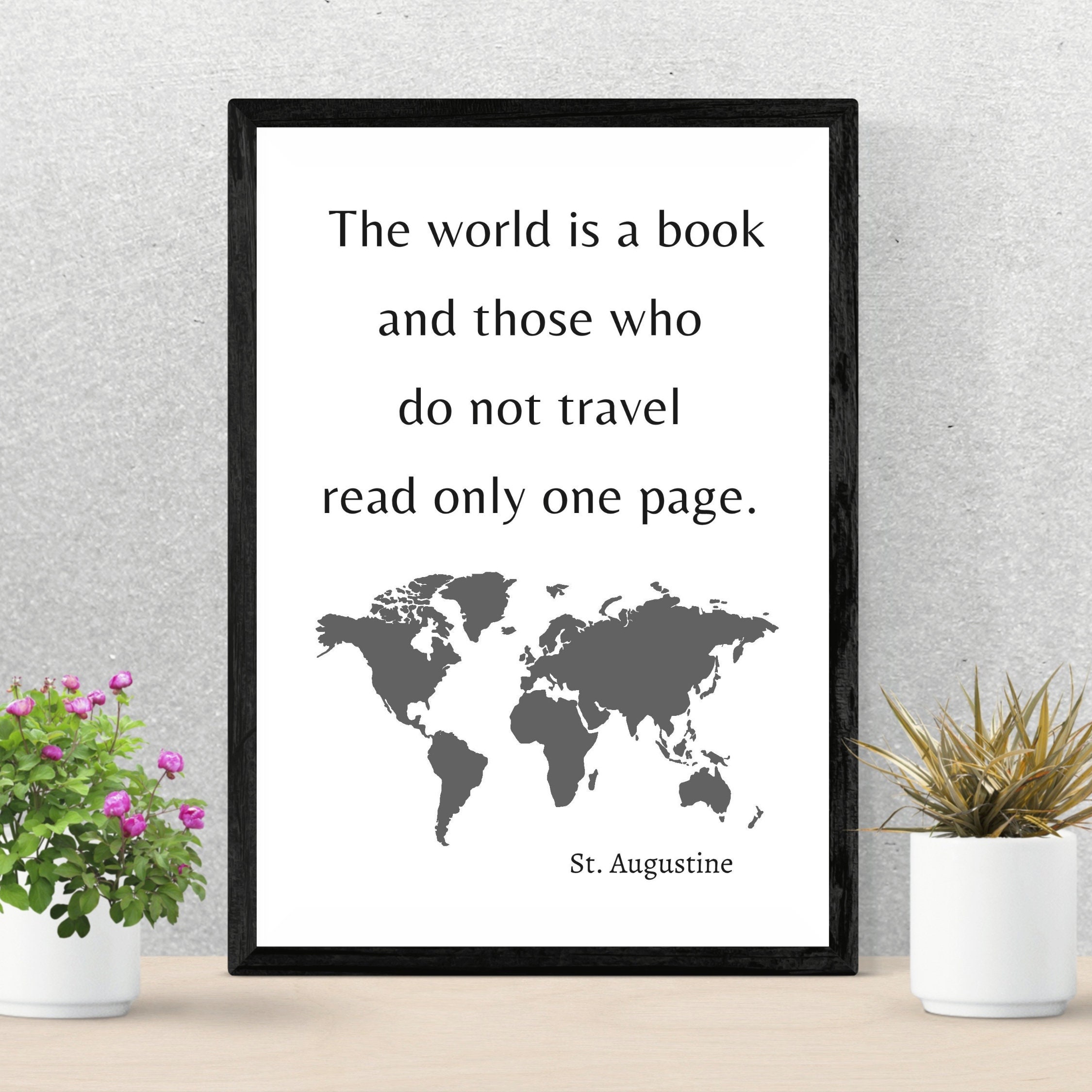 The World is a Book | Travel Quote | World Map | Digital Wall Art | DIY ...