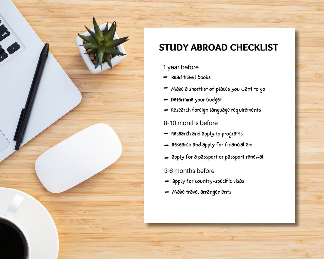 Study Abroad Checklist, Study Abroad Goals Sheet, PDF Printable, Digital Download, Printable ...