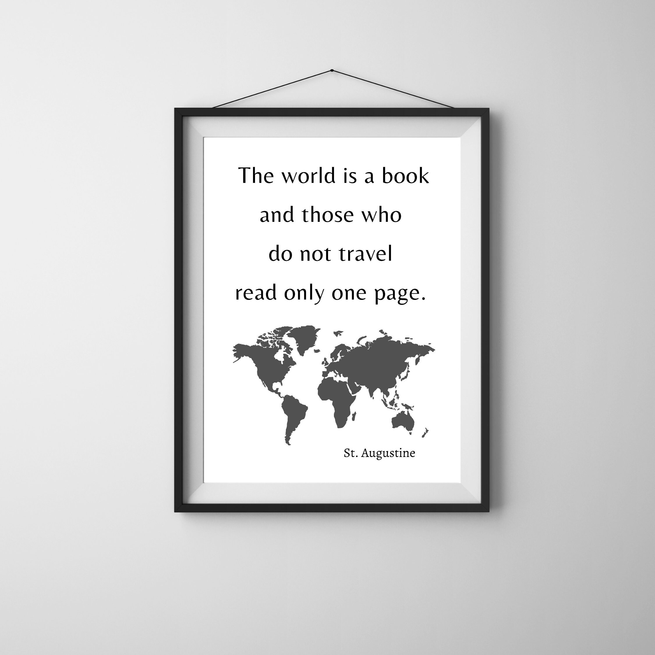 The World is a Book | Travel Quote | World Map | Digital Wall Art | DIY ...