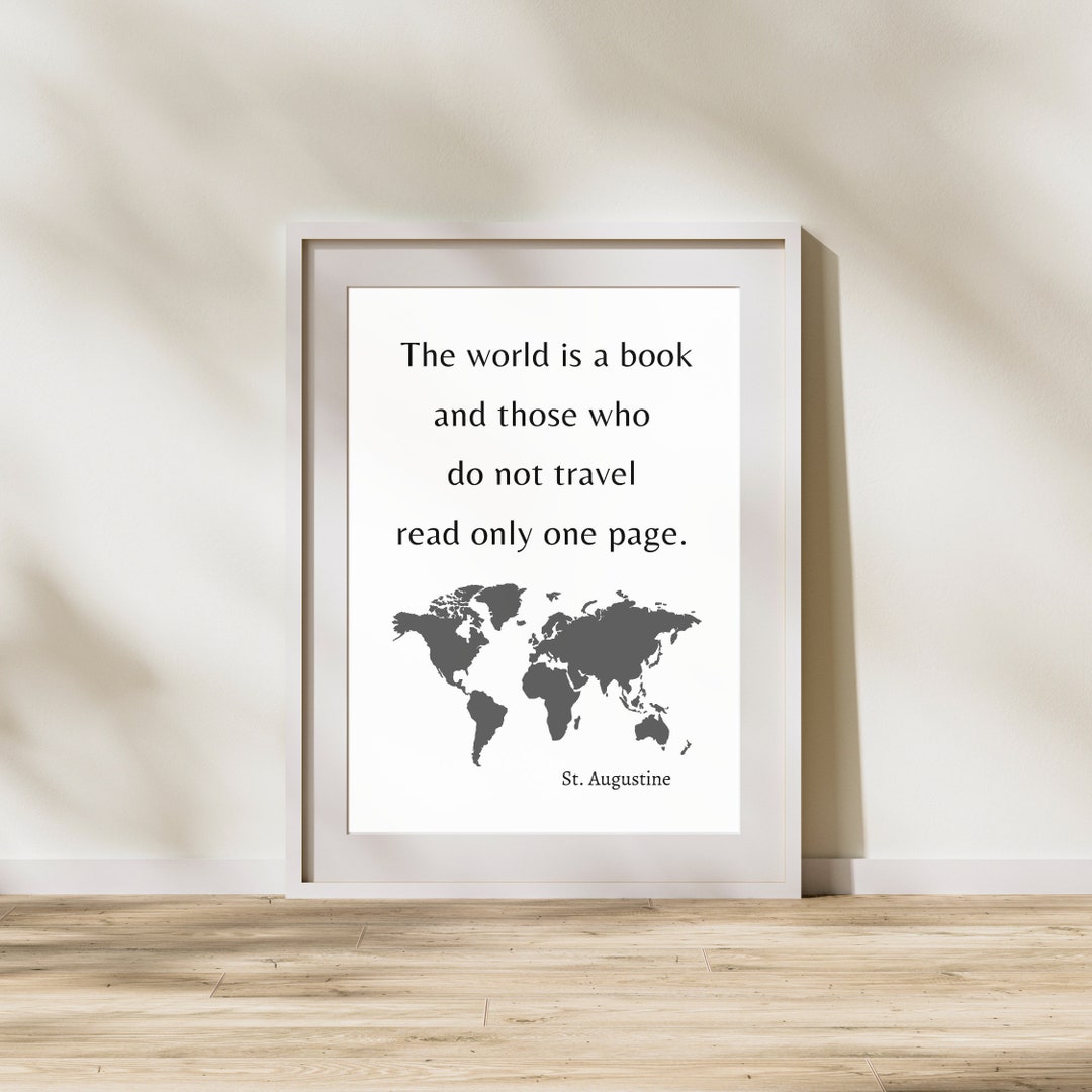 The World is a Book | Travel Quote | World Map | Digital Wall Art | DIY ...