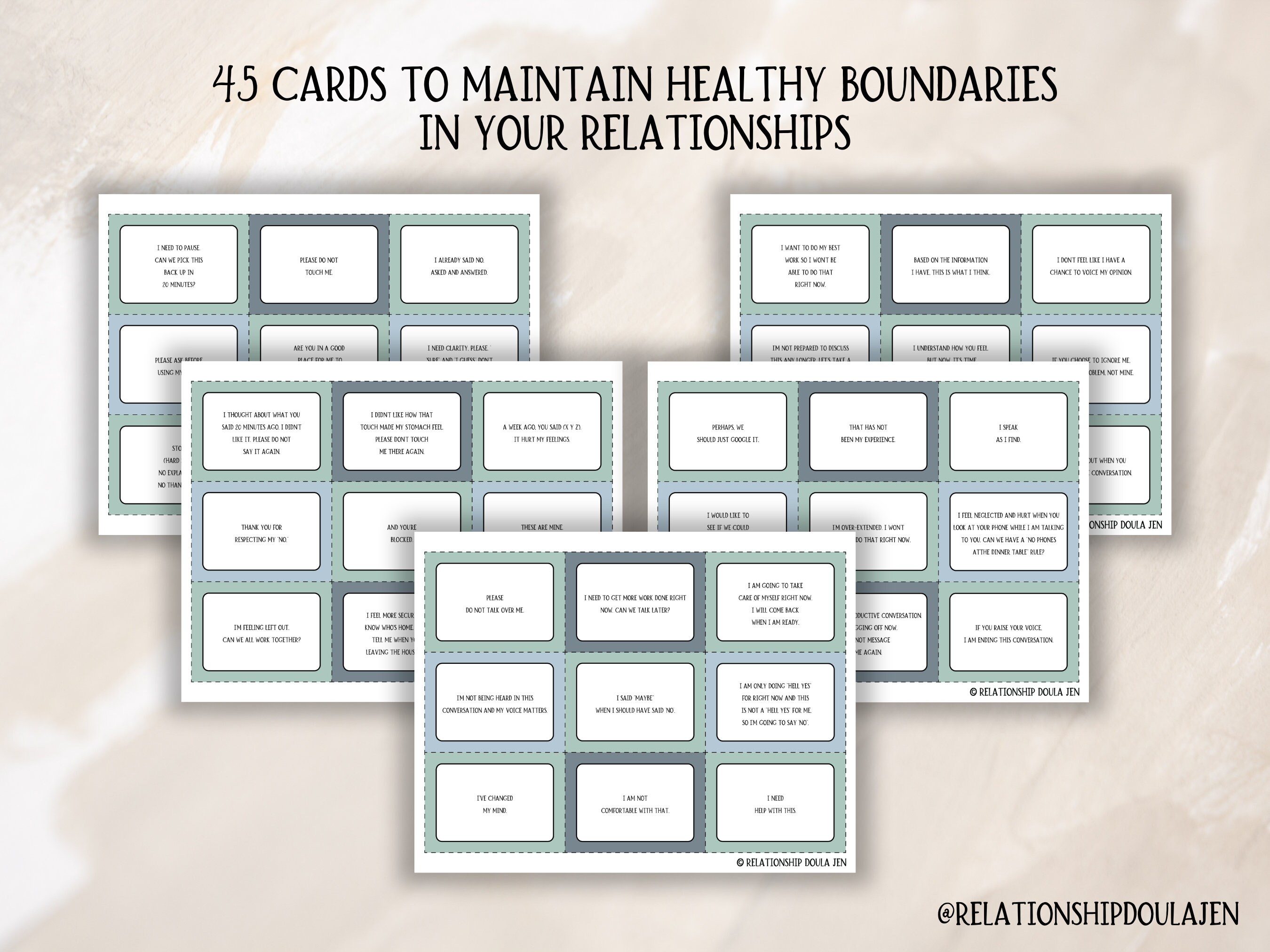 45 Printable Boundaries Cards, Setting Boundaries, Boundary Statements, Personal Growth, Healing ...