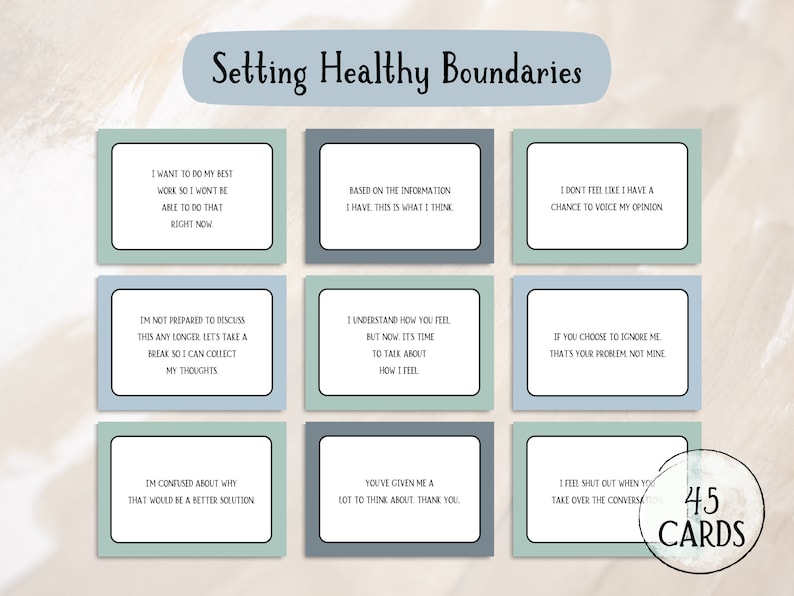 45 Printable Boundaries Cards, Setting Boundaries, Boundary Statements ...