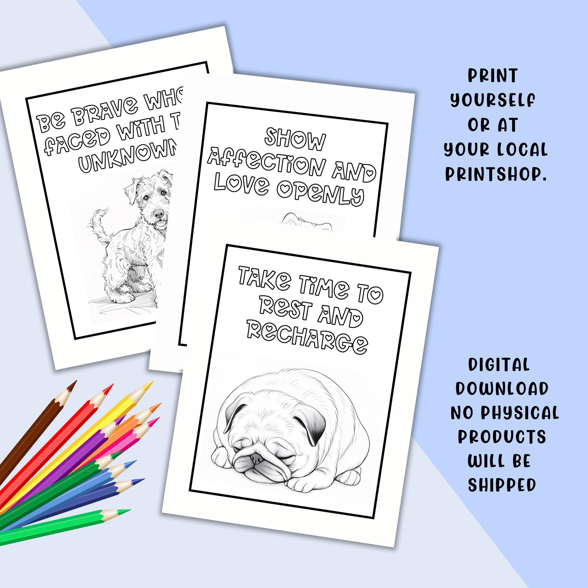Dog Coloring Book Printable Coloring Pages Positive Messages Dog Lovers ...