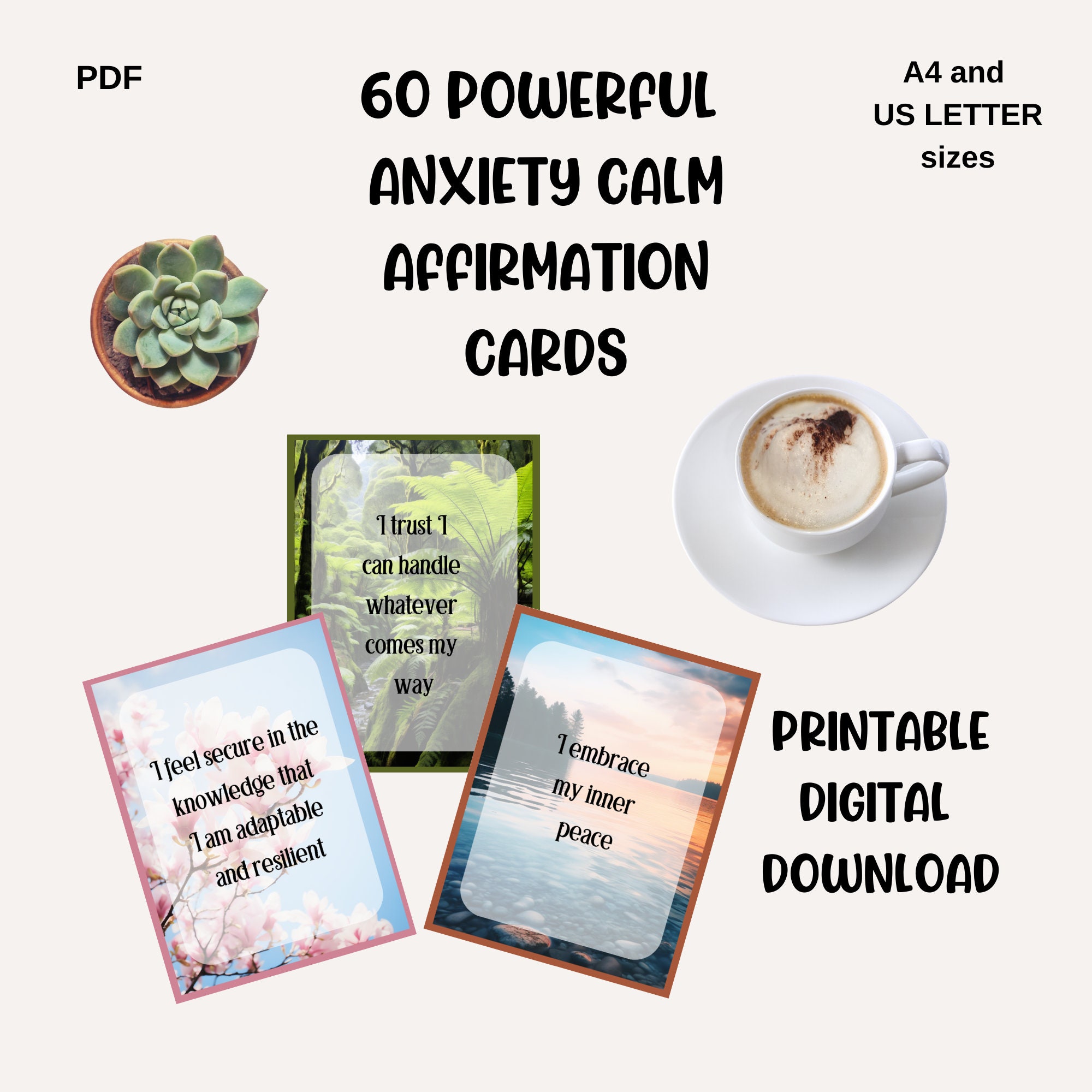 60 Anxiety Calm Affirmation Cards. Mindfulness Stress Management Deck ...